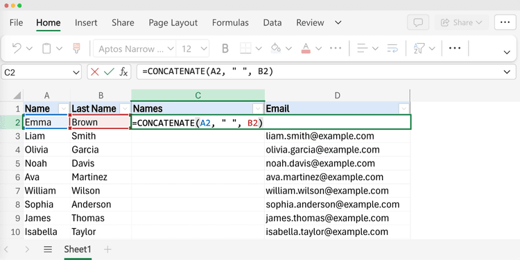 How to Combine First and Last Name in Excel?